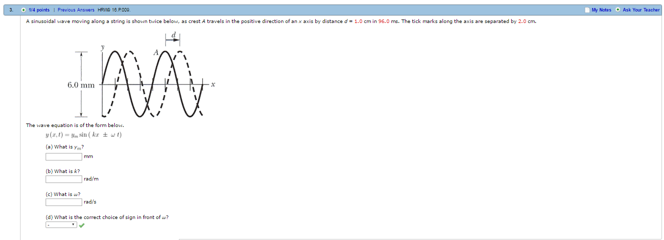 Solved A sinusoidal wave moving along a string is shown | Chegg.com
