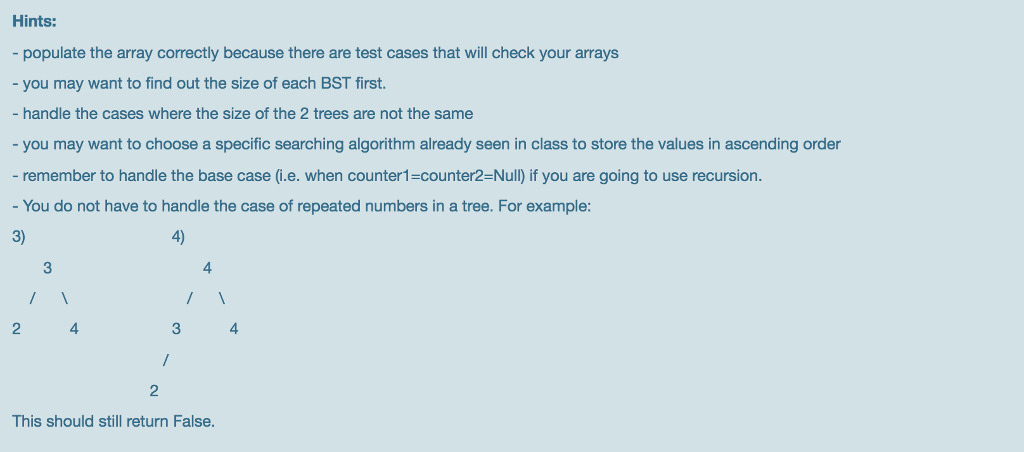 Solved Write a C++ function that returns True if two trees | Chegg.com