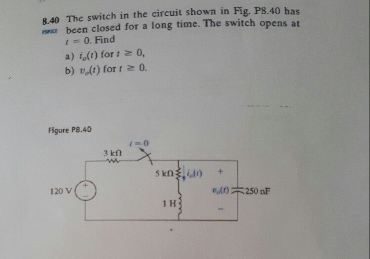 Solved 8.40 The switch in the circuit shown in Fig. P8.40 | Chegg.com