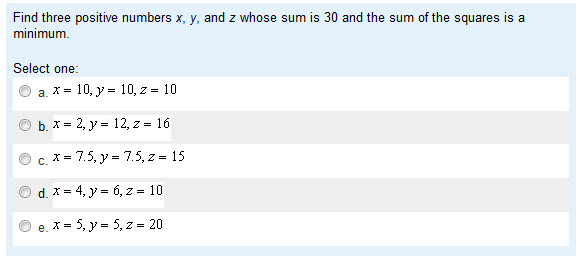 Solved Find Three Positive Numbers Xy And Z Whose Sum Is 30
