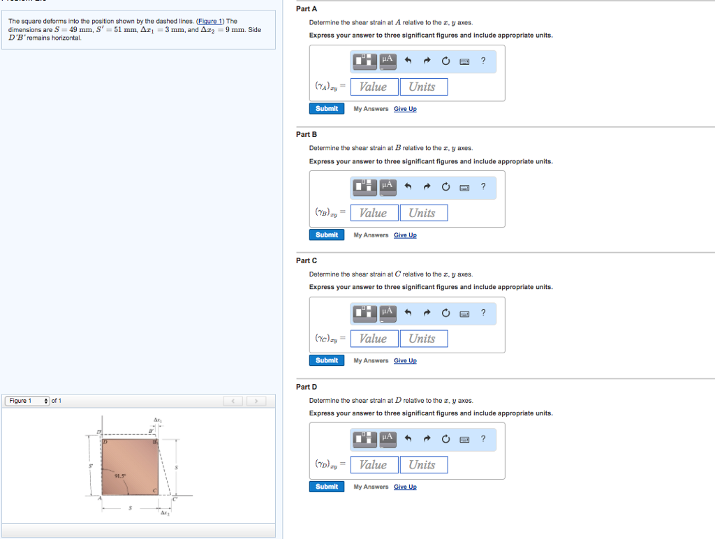 Solved The square deforms into the position shown by the | Chegg.com
