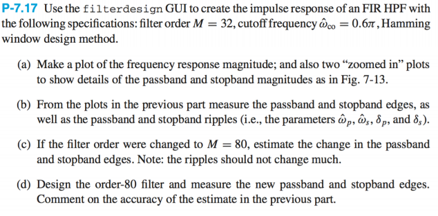 Use the filterdesign GUI to create the impulse | Chegg.com