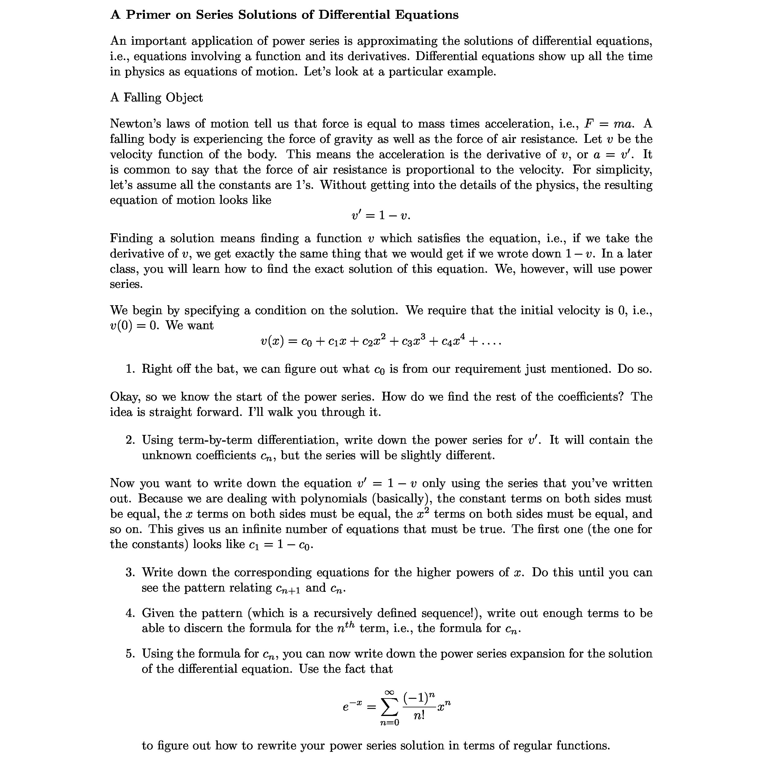 Solved A Primer on Series Solutions of Differential | Chegg.com