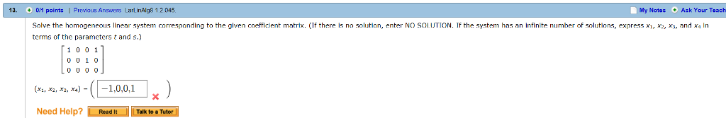 Solved Solve the homogeneous linear system corresponding to | Chegg.com