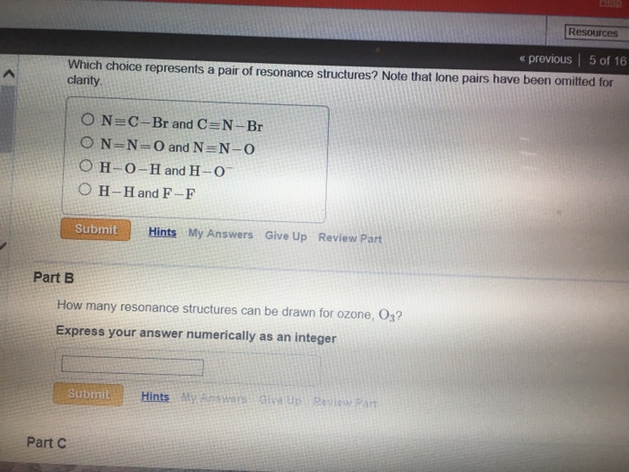 Solved Which choice represents a pair of resonance | Chegg.com