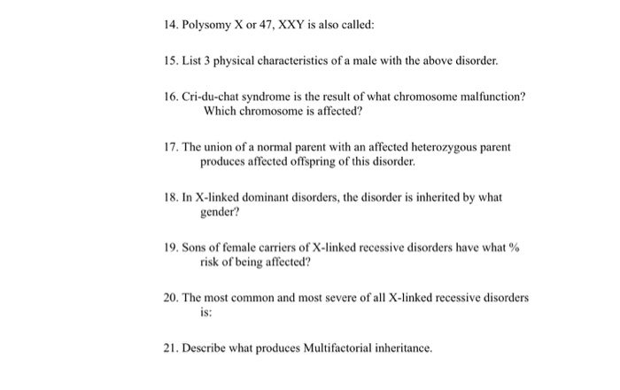 Solved Polysomy X or 47, XXY is also called: List 3 physical | Chegg.com