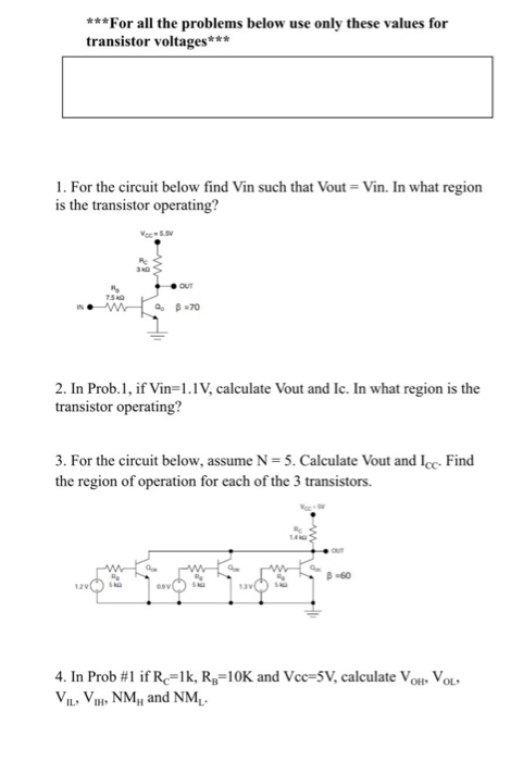 Solved ***For all the problems below use only these values | Chegg.com