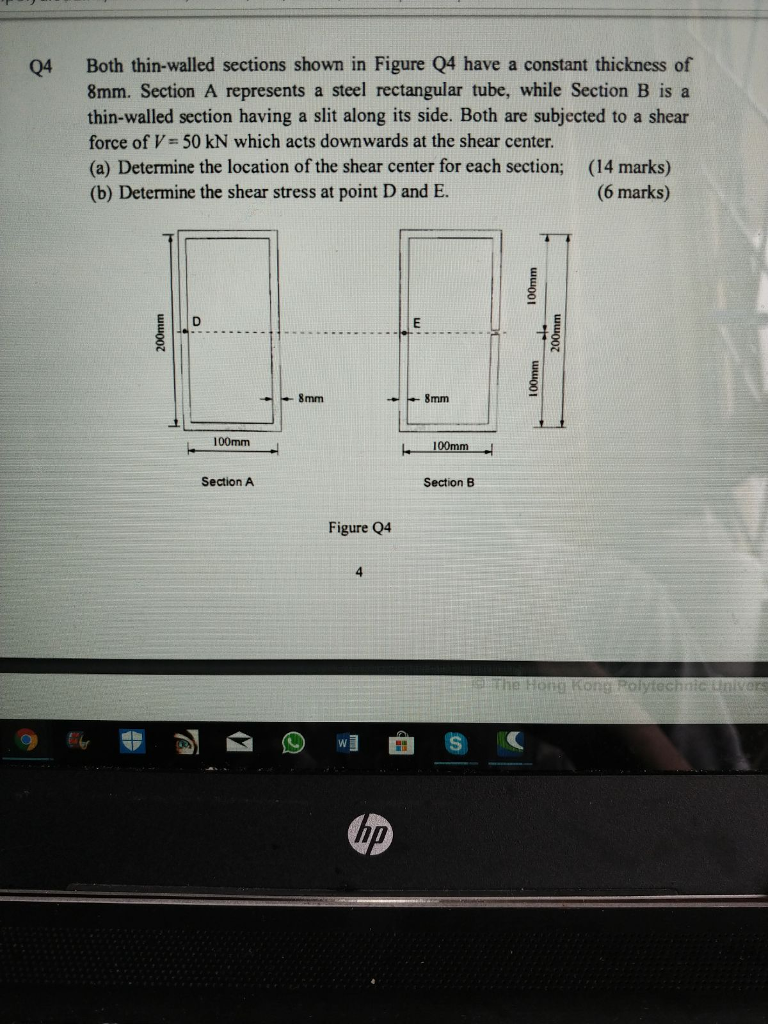 Solved Both thin-walled sections shown in Figure Q4 have a | Chegg.com