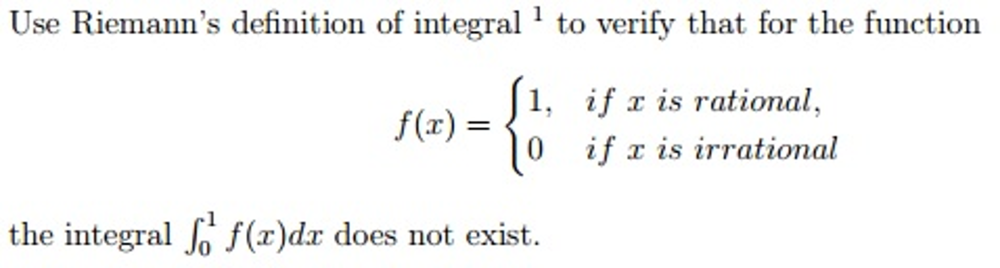 Solved Use Riemann's definition of integral 1 to verify that | Chegg.com