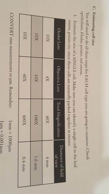 C. Estimating cell size You will need to do all these | Chegg.com
