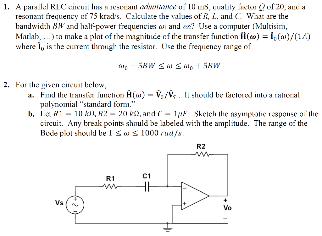 Solved Need help with both questions! A parallel RLC | Chegg.com