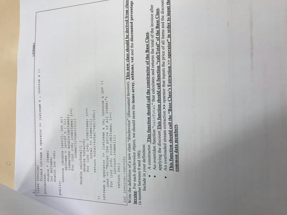 Solved class invoice i istream &operator | Chegg.com