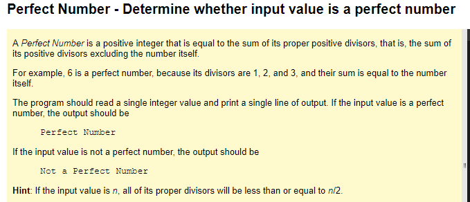 Solved Perfect Number - Determine whether input value is a | Chegg.com