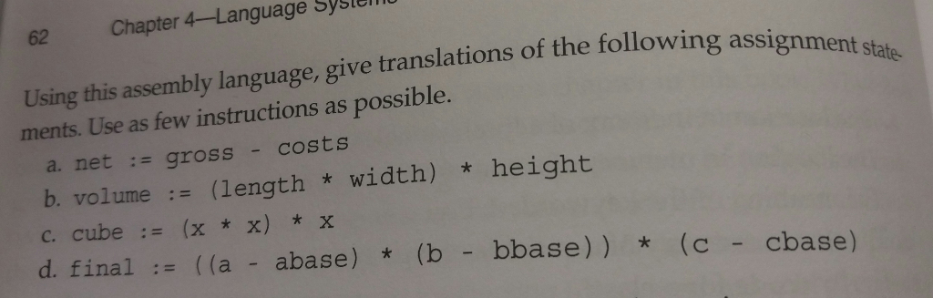 Solved Exercise 4 suppose the target assembly language for a | Chegg.com