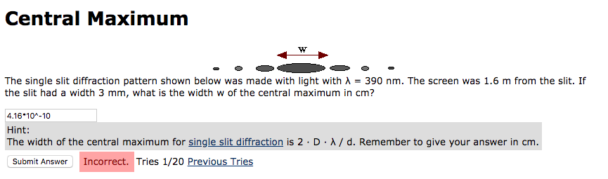Solved Central Maximum The single slit diffraction pattern | Chegg.com