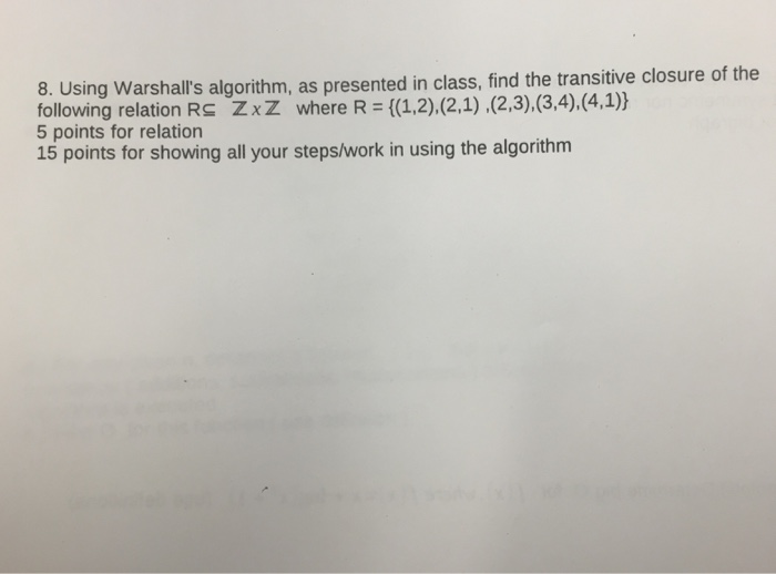 Solved Using Warshall's algorithm, as presented in class, | Chegg.com