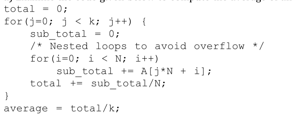 Solved Examine the code given below to compute the average | Chegg.com