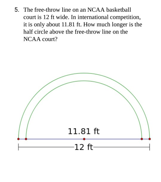 Solved 5. The free-throw line on an NCAA basketball court is | Chegg.com