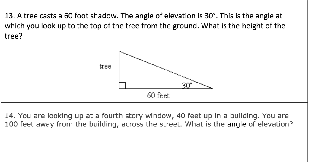 Solved A tree casts a 60 foot shadow. The angle of elevation | Chegg.com