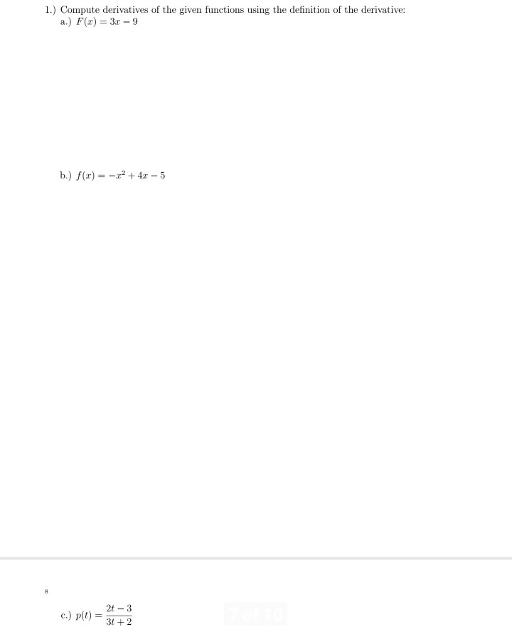 Solved 1.) Compute derivatives of the given functions using | Chegg.com
