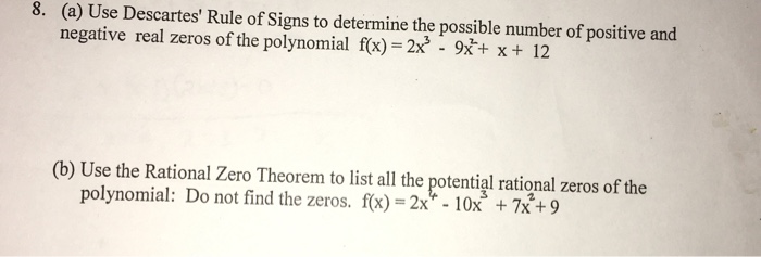 Solved Use Descartes' Rule of Signs to determine the | Chegg.com