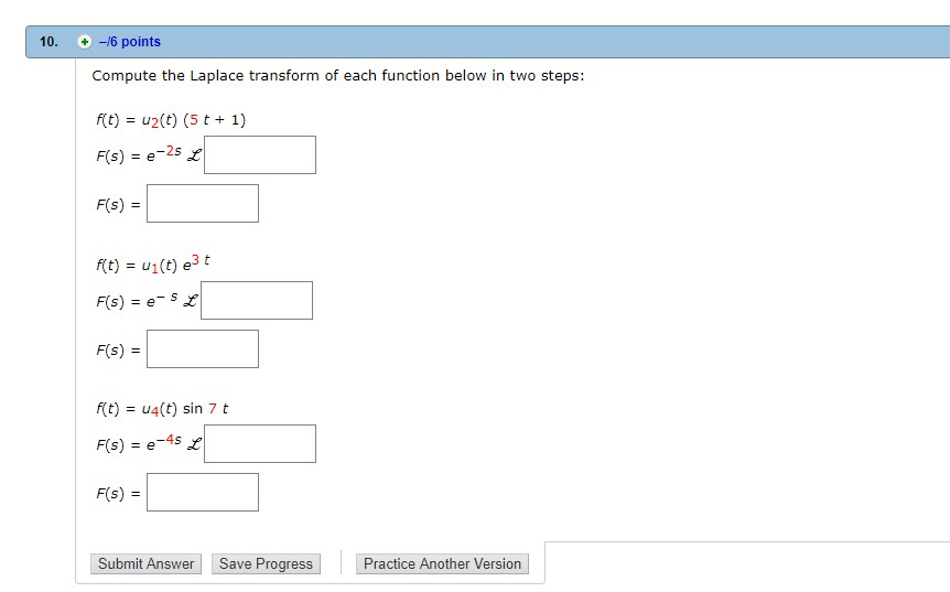 Solved 10. -6 points Compute the Laplace transform of each | Chegg.com