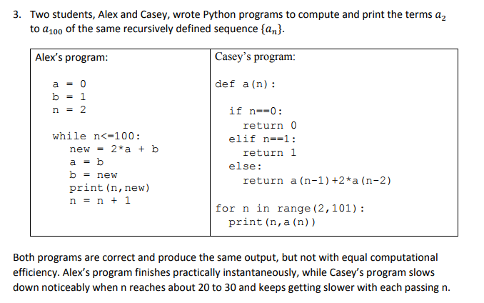 Solved 3. Two students, Alex and Casey, wrote Python | Chegg.com