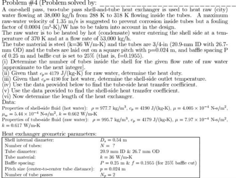 Solved A one-shell pass, two-tube pass shell-and-tube heat | Chegg.com