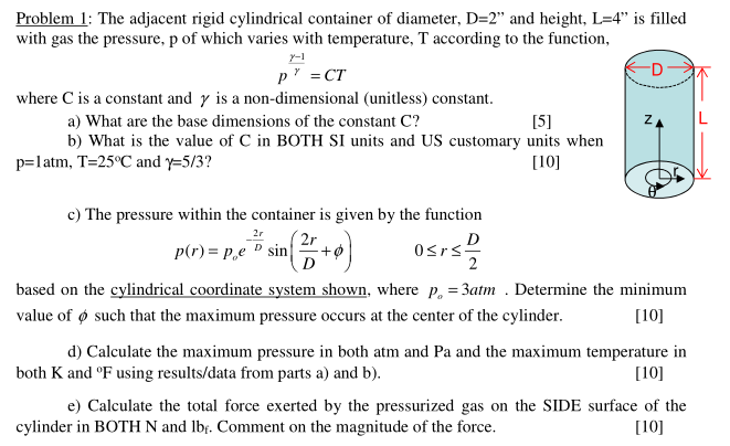 Solved The adjacent rigid cylindrical container of diameter, | Chegg.com