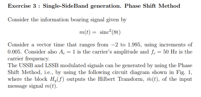 Exercise 3 : Single-SideBand generation. Phase Shift | Chegg.com