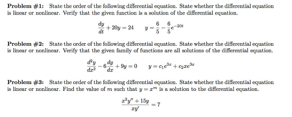 Solved State the order of the following differential | Chegg.com