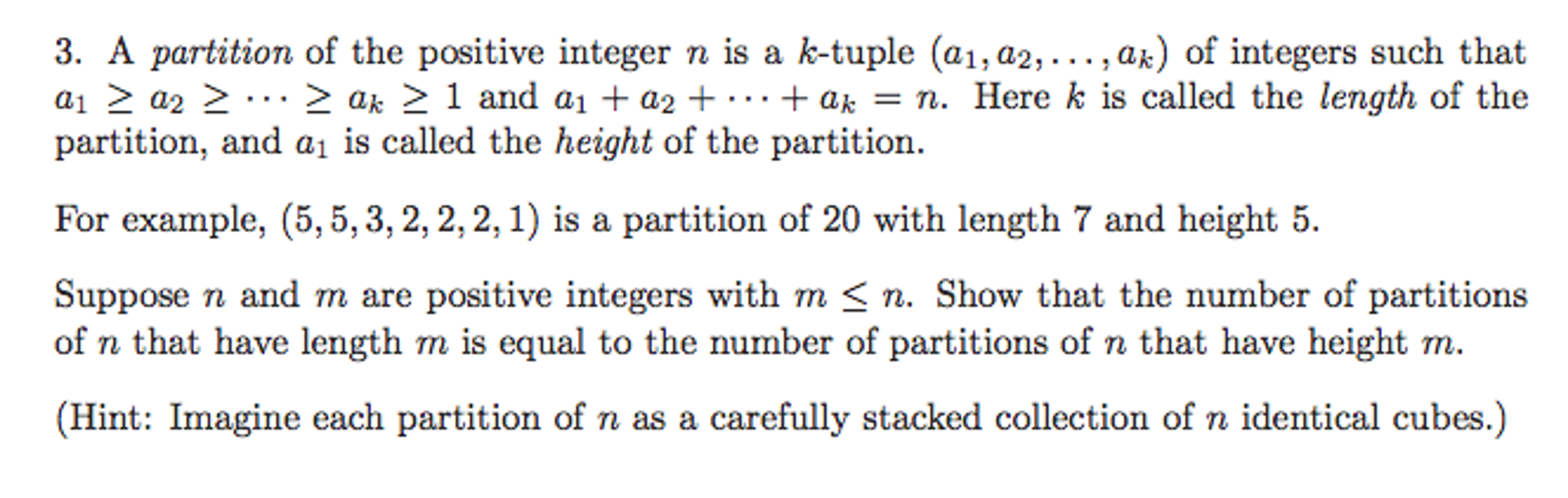 A partition of the positive integer n is a k-tuple | Chegg.com