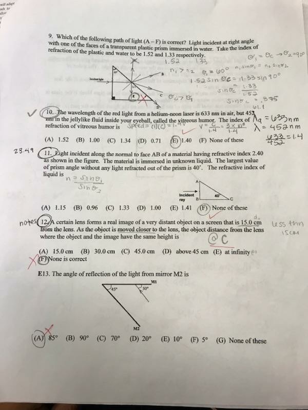 Solved 9. Which of the following path of light(-Fscorree? | Chegg.com