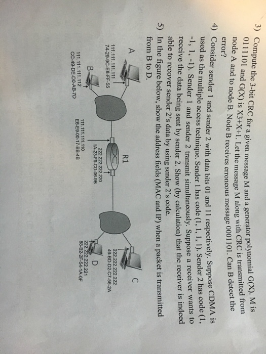 Solved Compute The 3 Bit Crc For A Given Message M And A