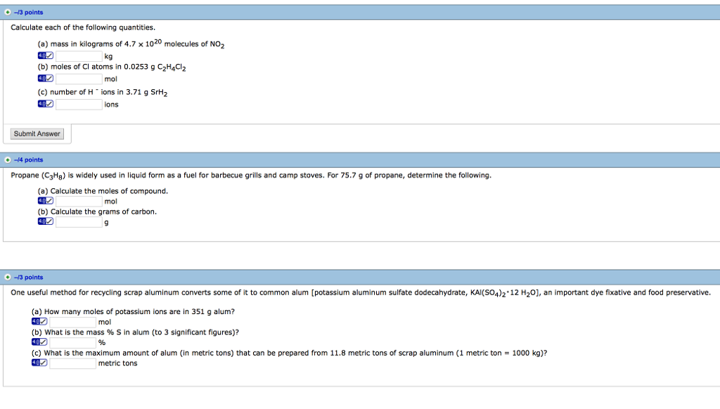 Solved 13 points Calculate each of the following quantities. | Chegg.com