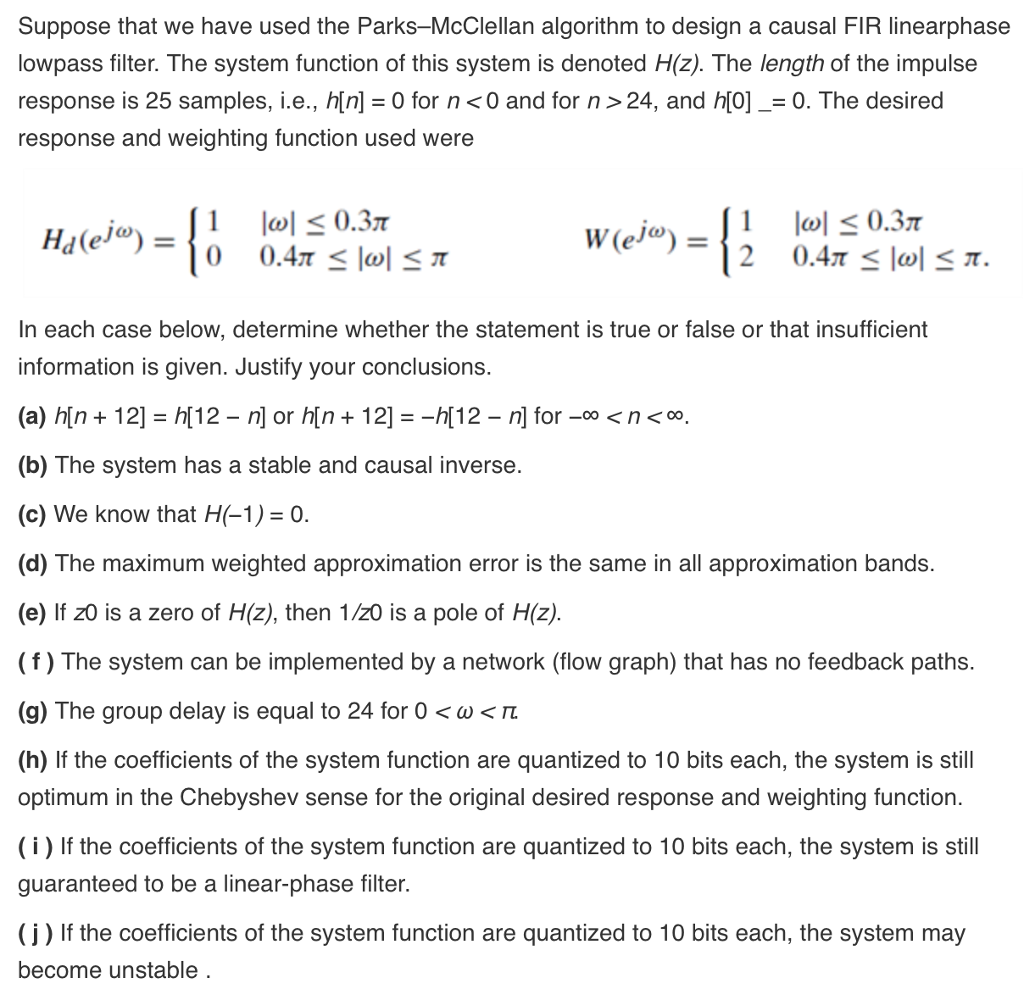 Suppose that we have used the Parks-McClellan | Chegg.com