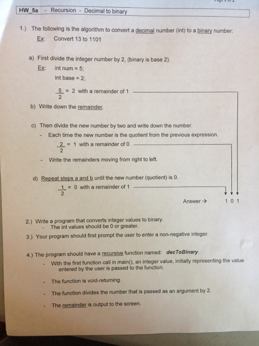 Solved Recursion Decimal To Binary C 7615