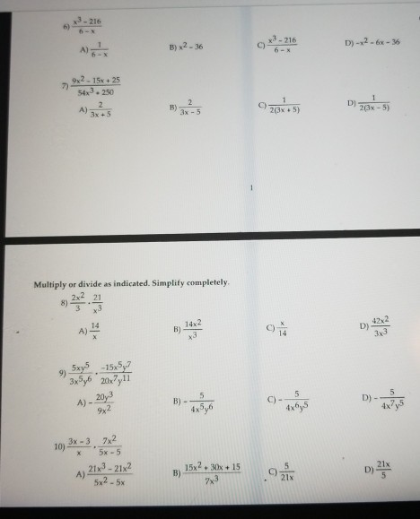 Solved 3- 216 6-? A) 6-x B) x2-36 x 216 C) D) -x2-6x-36 | Chegg.com