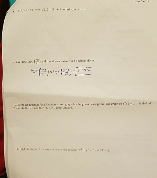 Solved 10 Page 3 of sFind (fog)x) when f(x) 5x 1 and g(x) x | Chegg.com