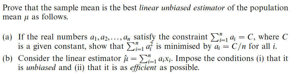 Solved Prove that the sample mean is the best linear | Chegg.com