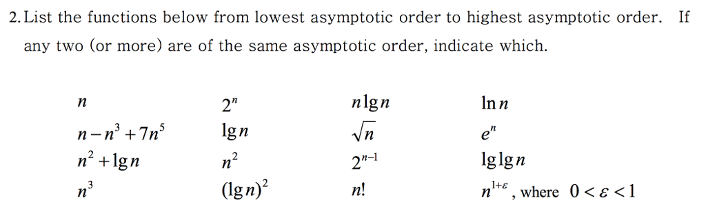 Solved List the functions below from lowest asymptotic order | Chegg.com