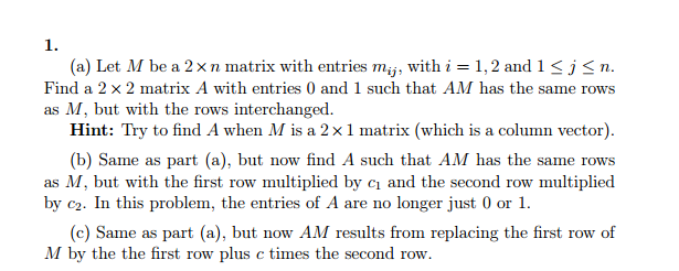 Solved Let M be a 2 times n matrix with entries m_ij; with i | Chegg.com