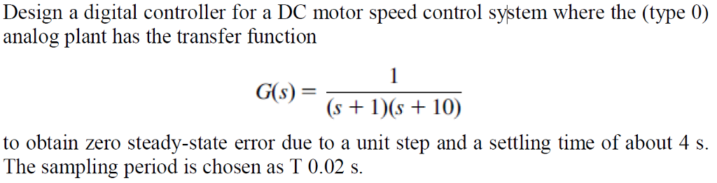 Solved Design a digital controller for a DC motor speed | Chegg.com