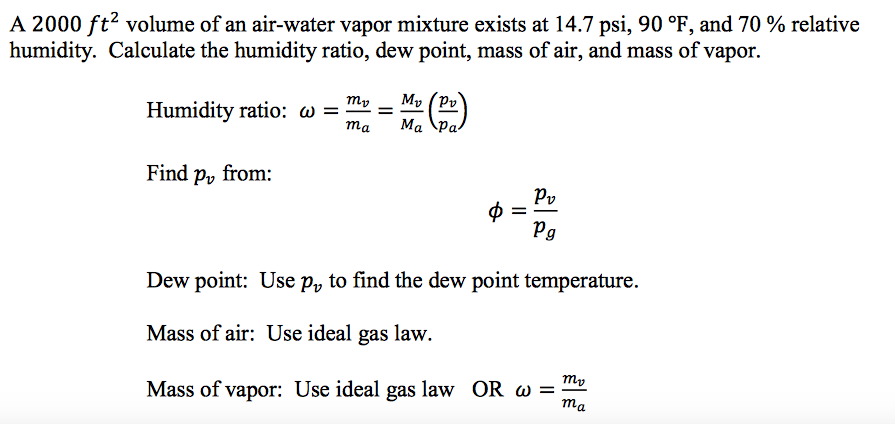 Solved A 2000 ft^2 volume of an air-water vapor mixture | Chegg.com