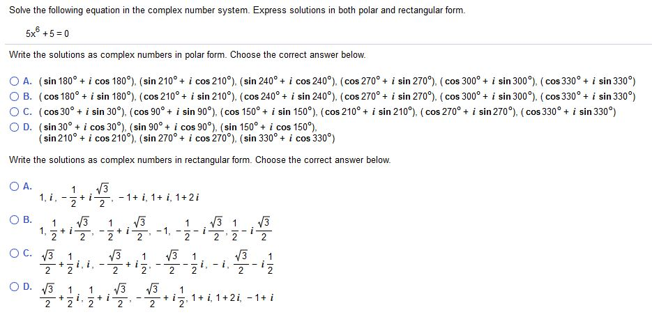 Solved Solve the following equation in the complex number | Chegg.com