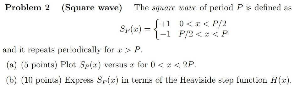 Solved Problem 2 (Square wave) The square wave of period P | Chegg.com