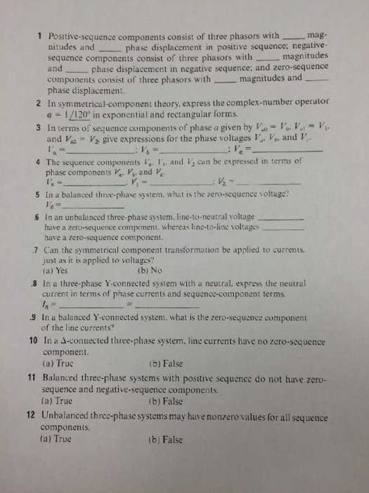 Solved Positive-sequence components consist of three phasors | Chegg.com