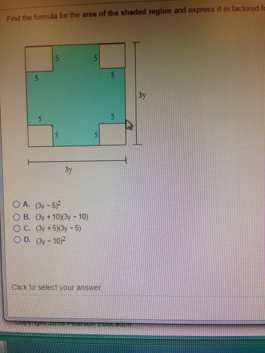 Solved Find the formula for the area of the shaded region | Chegg.com