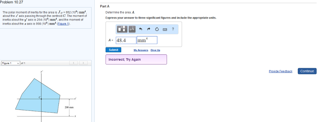 Solved The polar moment of inertia for the area is J_c = 652 | Chegg.com