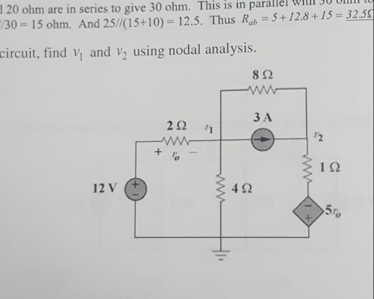 Solved For the circuit, find v1 and v2 using nodal analysis | Chegg.com